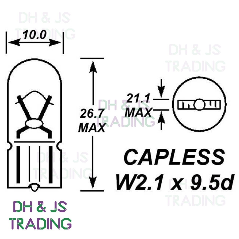 10 x 504 Capless Dashboard Instrument Light Push In Bulb Panel Bulbs ...