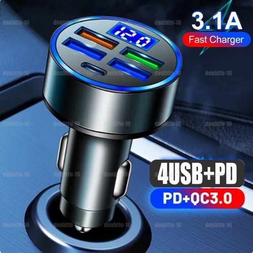 4 USB Type C PD Phone Car Charger LED Display Adapter Fast Charging ...