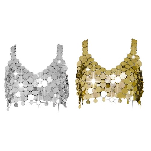 Women Metallic Crop Top Body Jewelry Bras Nightclub Rave Outfit | eBay