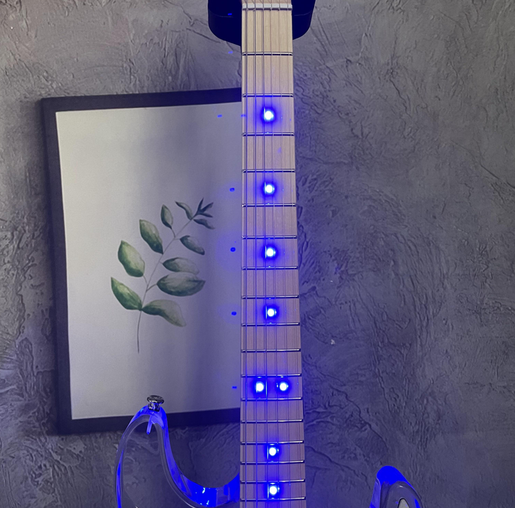 ST Electric Guitar Acrylic Body Blue LED Light Maple Fretboard Chrome ...