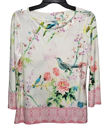 Investments ♈Woman's Printed SS stretch Knit Top size S?~white/green ...