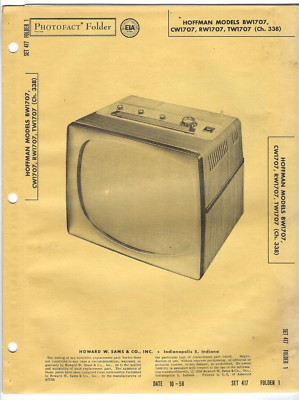 1958 HOFFMAN BW1707 CW1707 Tv TELEVISION SERVICE MANUAL Photofact ...