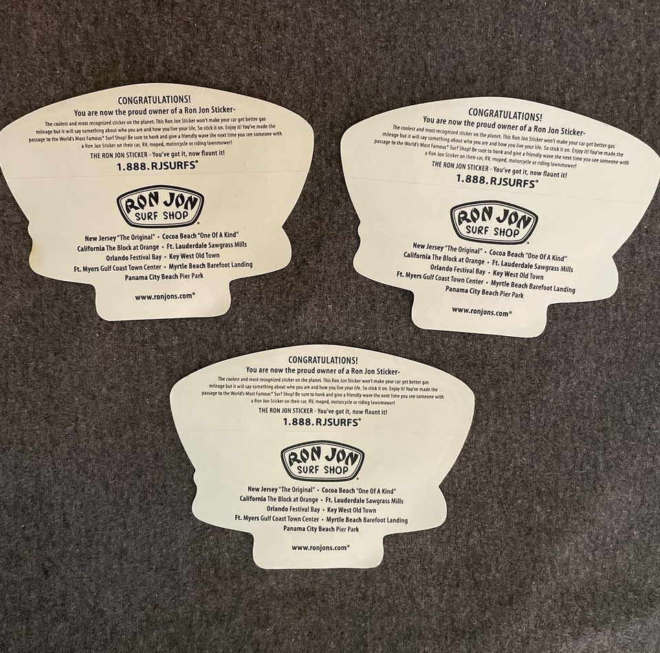 Vintage Ron Jon bumper stickers decals Ron Jon Surf Shop Coco Beach FL ...