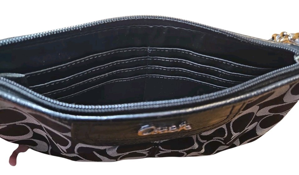 Coach Ashley Jacquard Fabric Black Signature C Clutch Wristlet Purse ...