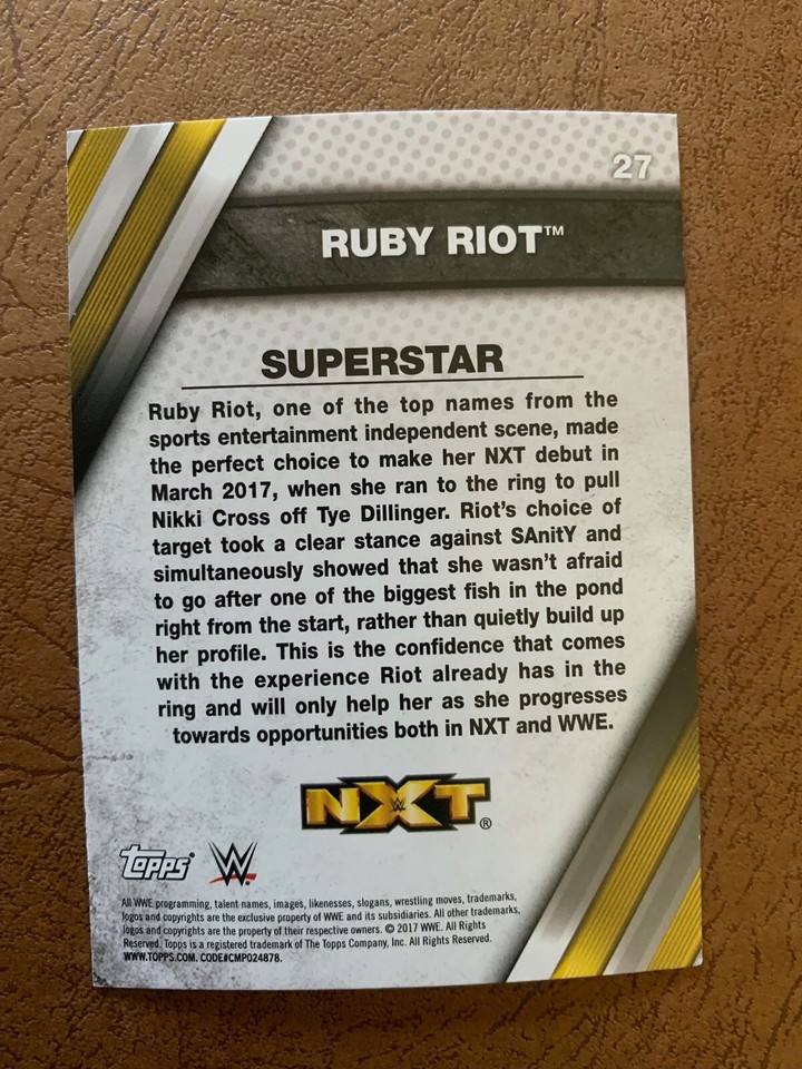 RUBY RIOT RUBY SOHO 2017 Topps WWE NXT #27 AEW FREE SHIP | eBay