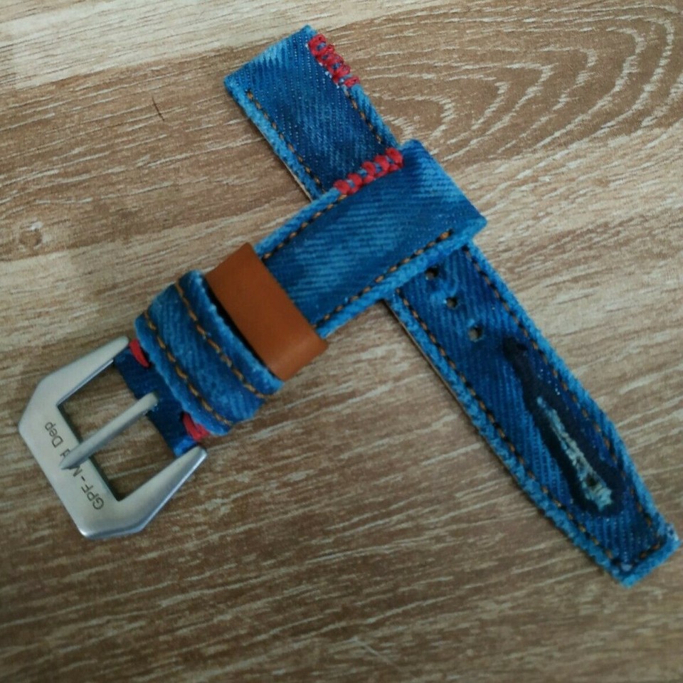 Handmade Fadding Jeans watch strap made from Jeans free Pre-v steel ...