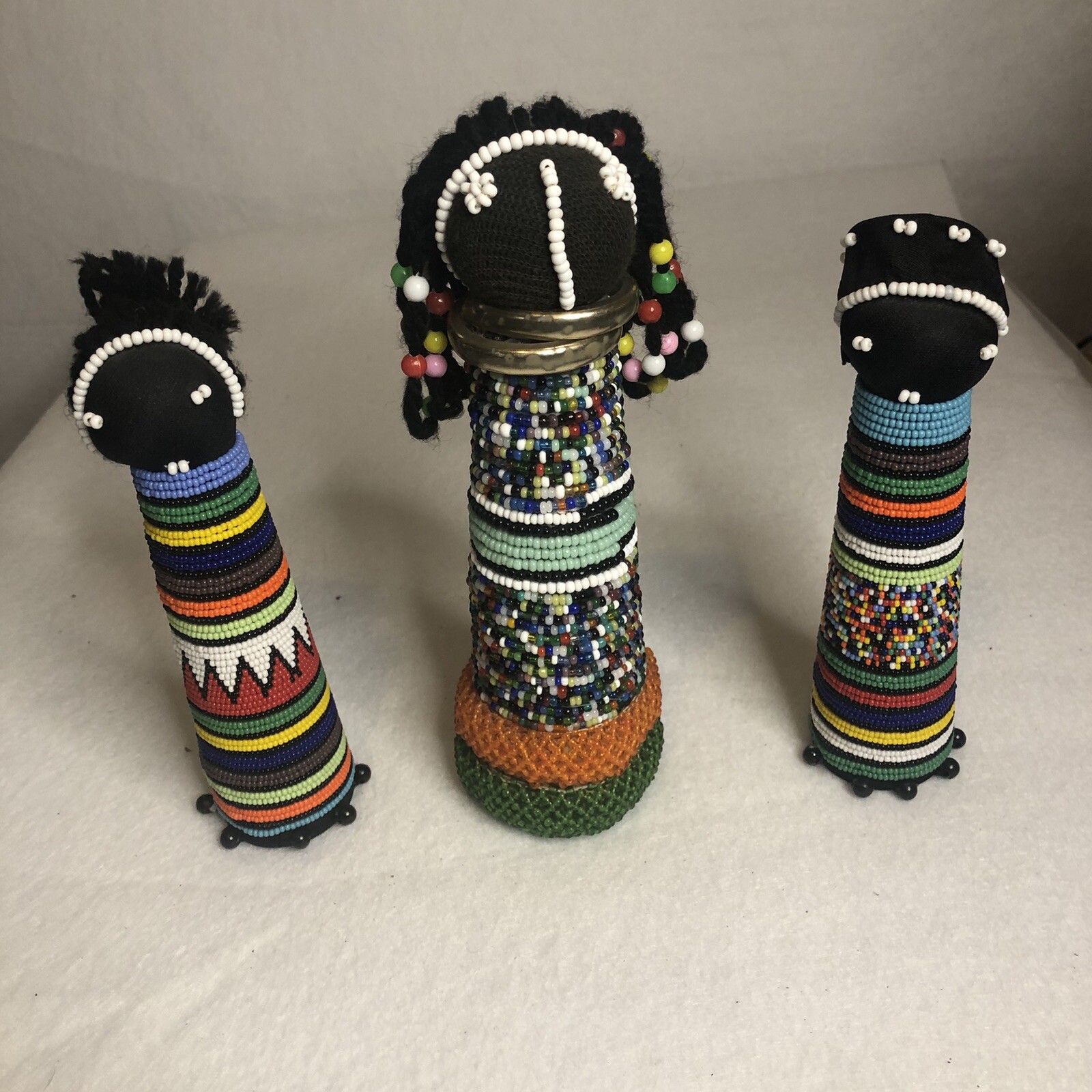 Set of 3 Ndebele Beaded Dolls Mom and children African Tribal Folk Art ...