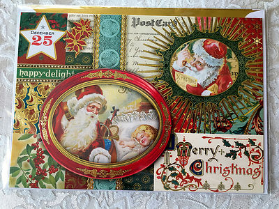 Punch Studio SANTA COLLAGE CHRISTMAS CARD. JEWELED. FOIL ENVELOP & SEAL ...