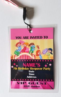 Personalised VIP Pass Lanyard for Sleepover Slumber Birthday Party ...