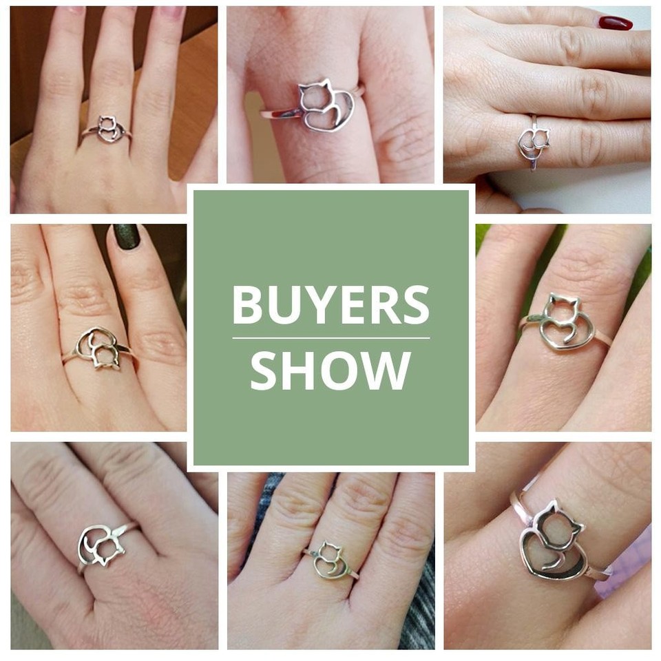 925 Sterling Silver Little Cat & Heart Ring | eBay