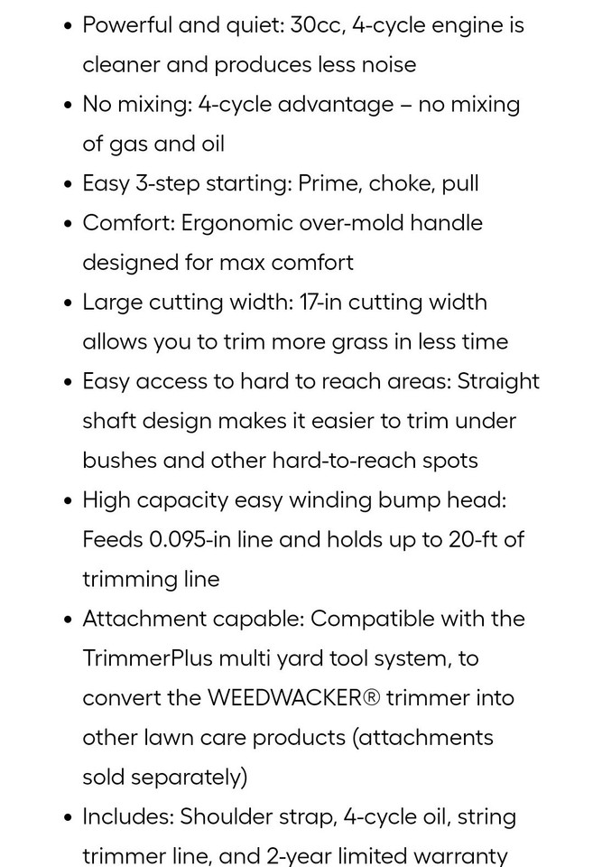 Craftsman WS4200 4-Cycle 30cc Straight Shaft Attachment Capable Gas ...