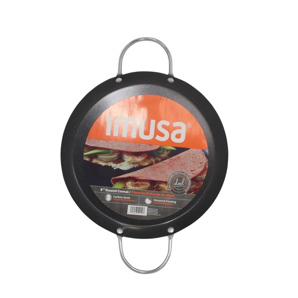 9 Inch Carbon Steel Nonstick Round Comal Griddle Pan with Metal Handles ...