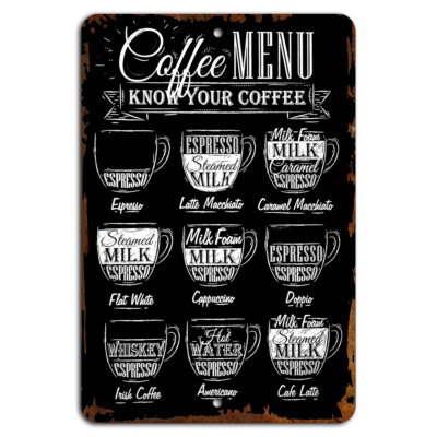 Rustic Coffee Menu Know Your Coffee Sign for Kitchen or Cafe Decor | eBay
