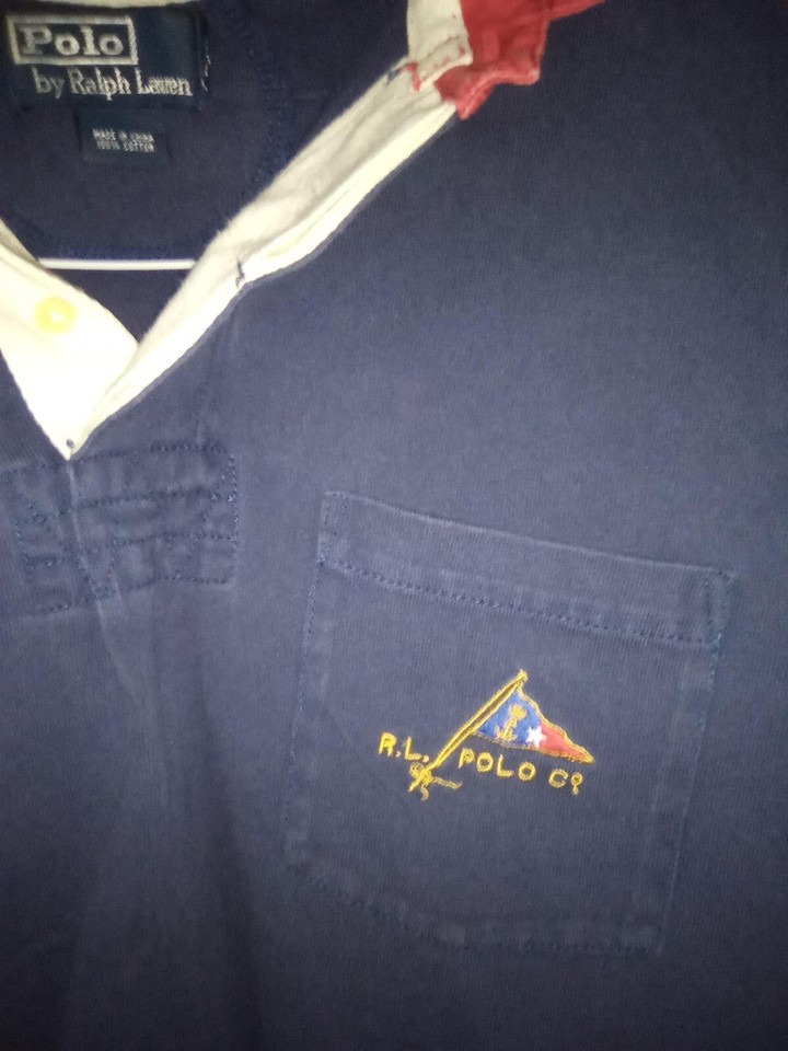 Polo Ralph Lauren Rugby Shirt Mens XL Blue Shoulder Elbow Pads Long ...