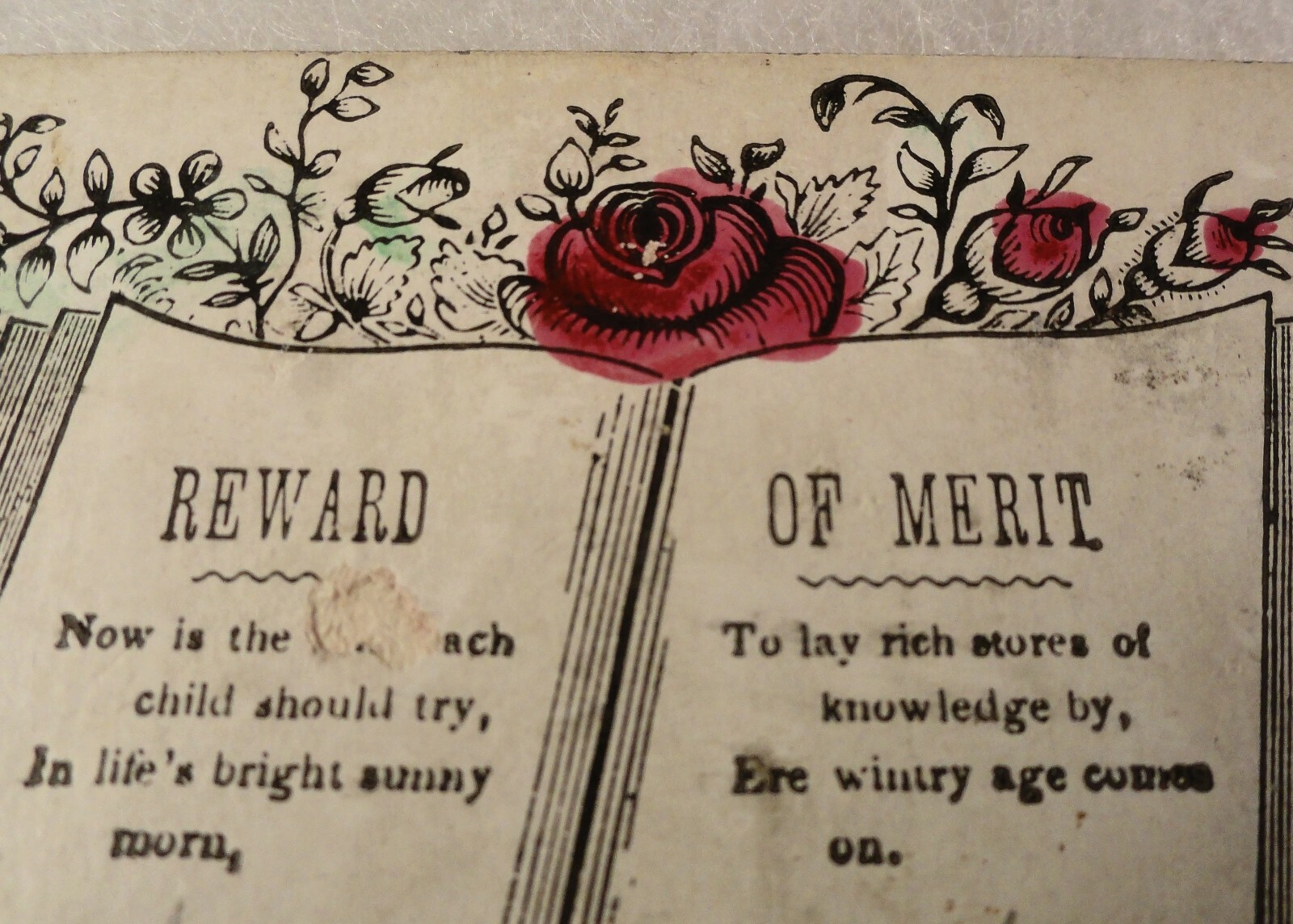 Antique Reward of Merit - Hand Colored - Poem in Book | eBay