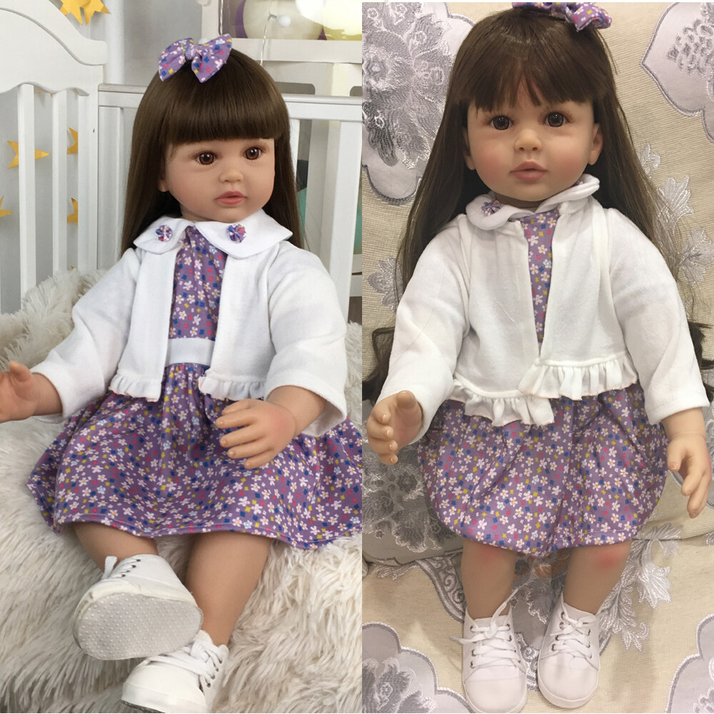 24in Reborn Doll With Long Hair Cloth Body Realistic Girl Doll For Kid ...