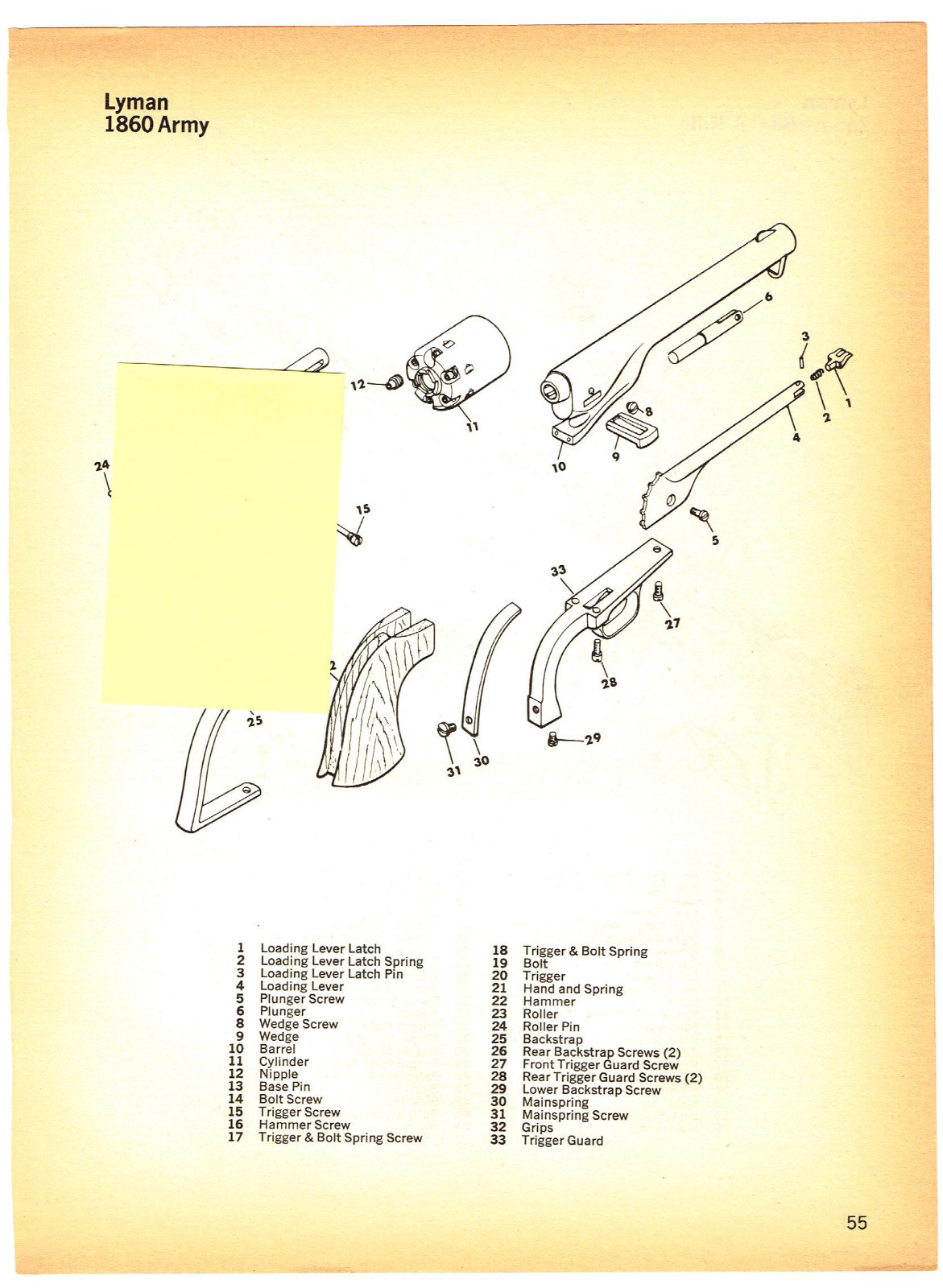 LYMAN 1860 ARMY REVOLVER WITH EXPLODED VIEW/PARTS LIST 1974 AD | eBay