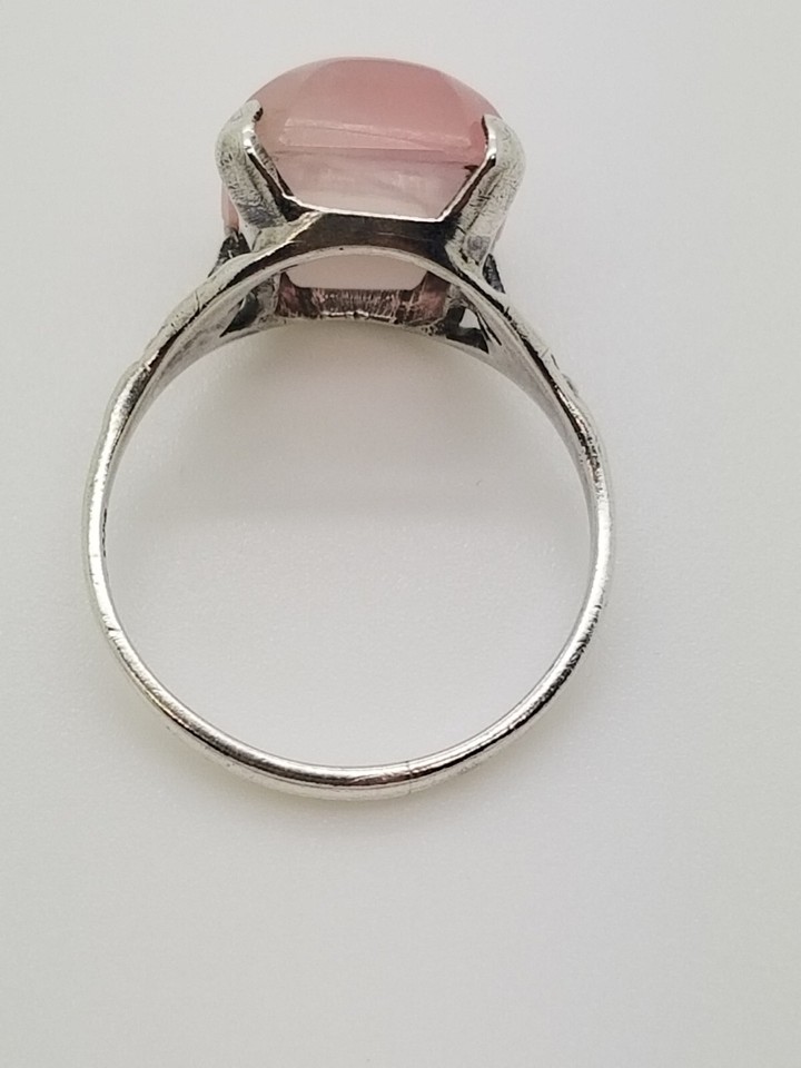 12x10MM EMERALD CUT PINK QUARTZ STERLING SILVER RING SIZE 6 1/4 ESTATE ...