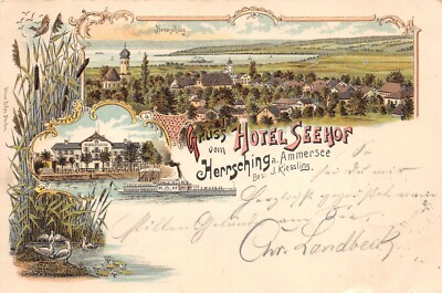 Saluti Dall'Hotel Seehof Herrsching A. Ammersee Dampfer Litho AK 1897 ...
