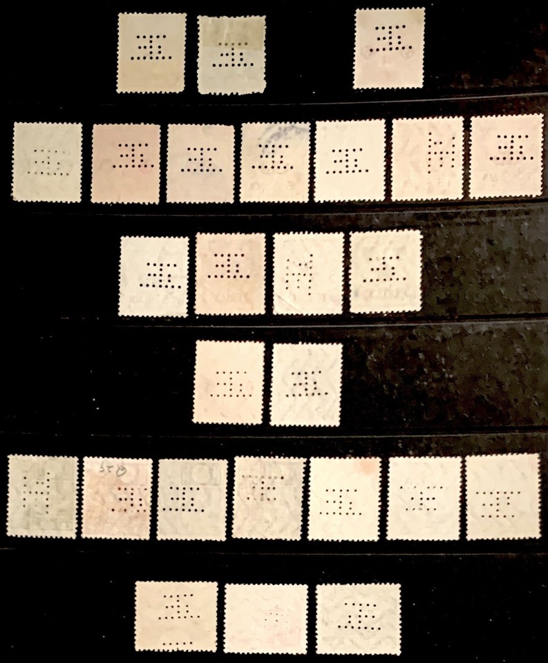 Japan Perfins, 1899-1930, 26 Different Used Stamps w/Yokohama Specie ...