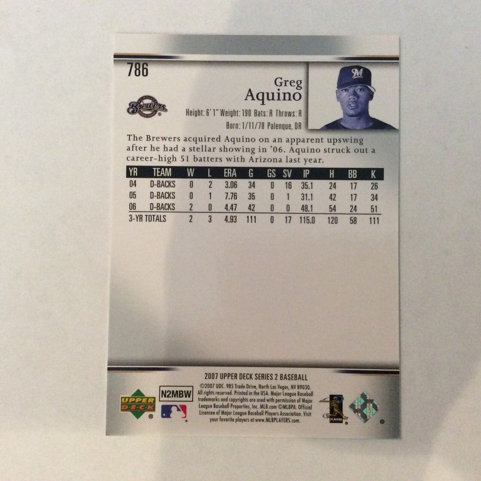 2007 Upper Deck #786 Greg Aquino Milwaukee Brewers | eBay