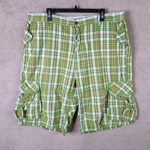 Vintage Akoo Shorts Mens 42 Green Orange Plaid Cargo Y2K Baggy Hip Hop ...