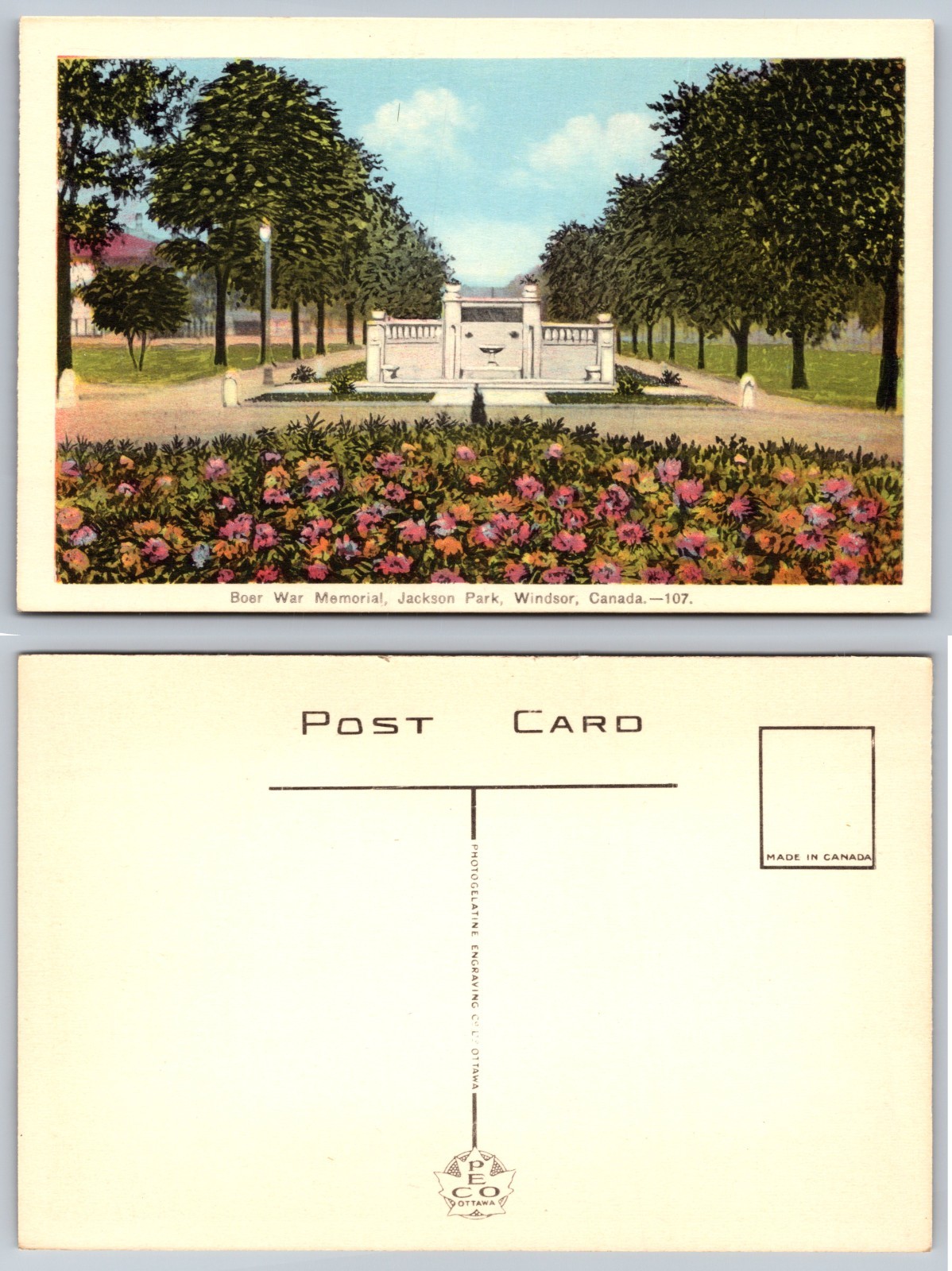 Boer War Memorial Jackson Park Windsor Canada Postcard | eBay UK