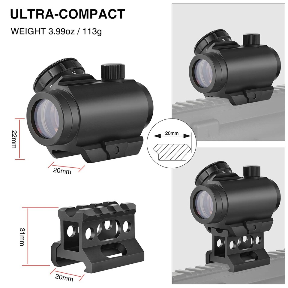 Sniper Red Dot Sight 2 MOA 1x25mm Reflex Sight with 1'' Inch Riser ...