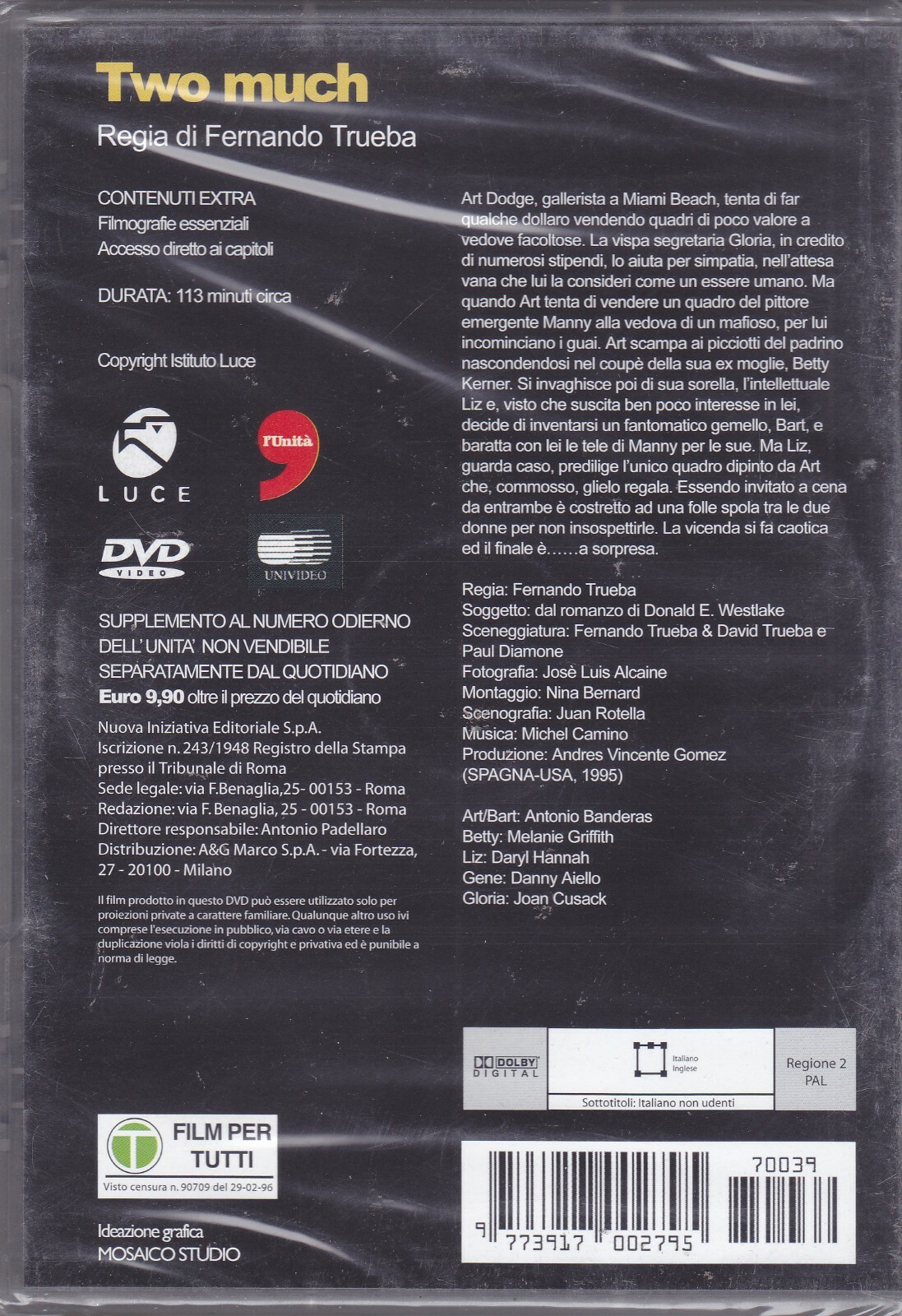 dvd TWO MUCH di Fernando Trueba con Antonio Banderas Melanie Griffith ...