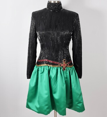 Bob Mackie Collection sz 6 dress beaded embellished long sleeves black ...