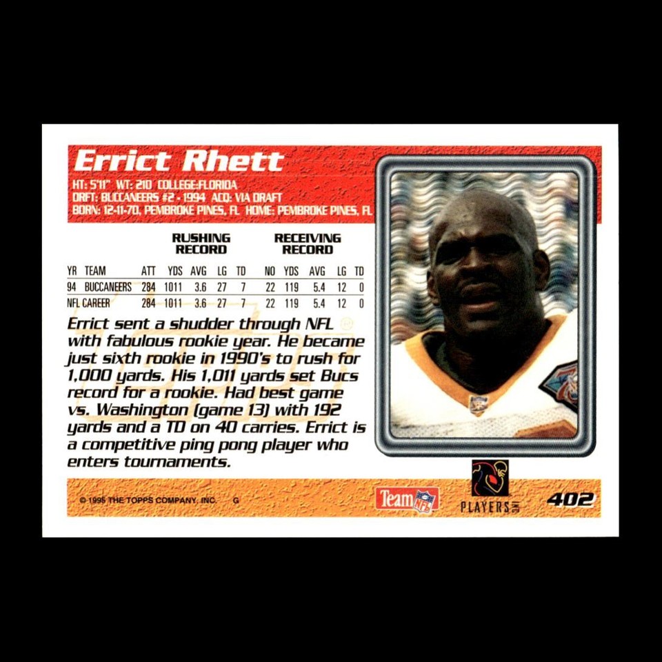 Errict Rhett 1995 Topps Tampa Bay Buccaneers #402 R327J 37 | eBay