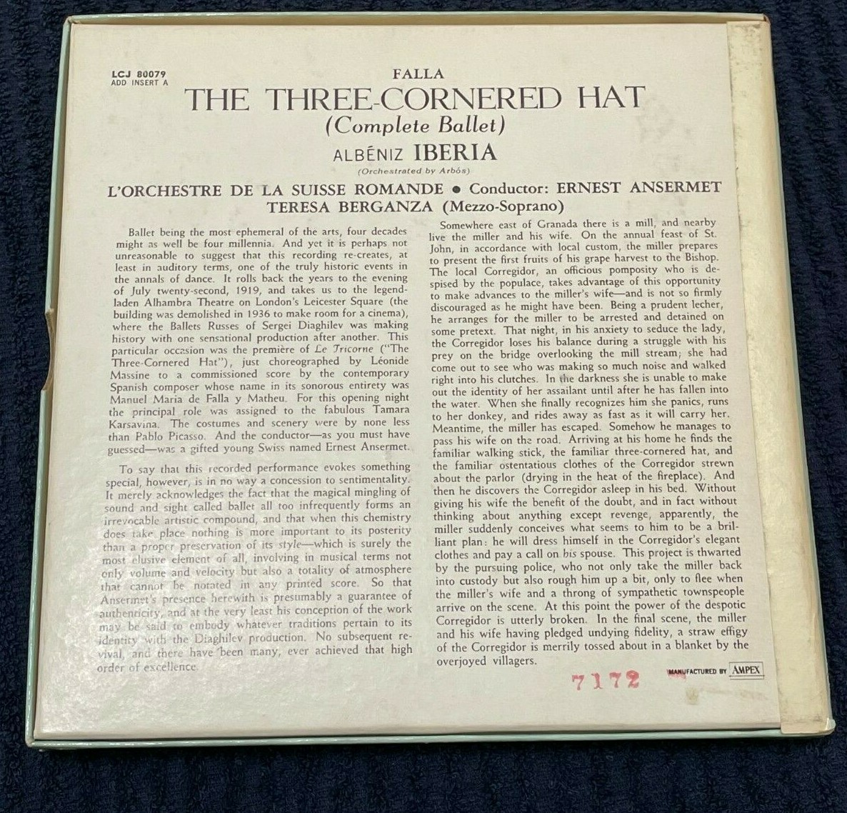 *Rare* Falla Ansermet – The Three Cornered Hat Reel Tape 4 Track 7 1/2 ...
