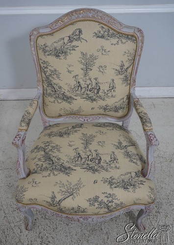 L40436EC: Pair Custom Paint Decorated French Louis XIV Style Arm Chairs ...