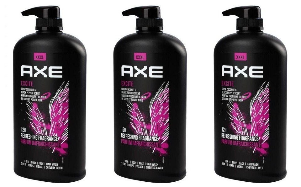 AXE Mens Liquid Body Wash & Shower Gel Excite Crisp Coconut & Black ...