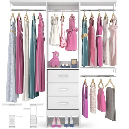 4FT Small Closet System with 3 Fabric Drawers, 48'' Closet Organizer ...