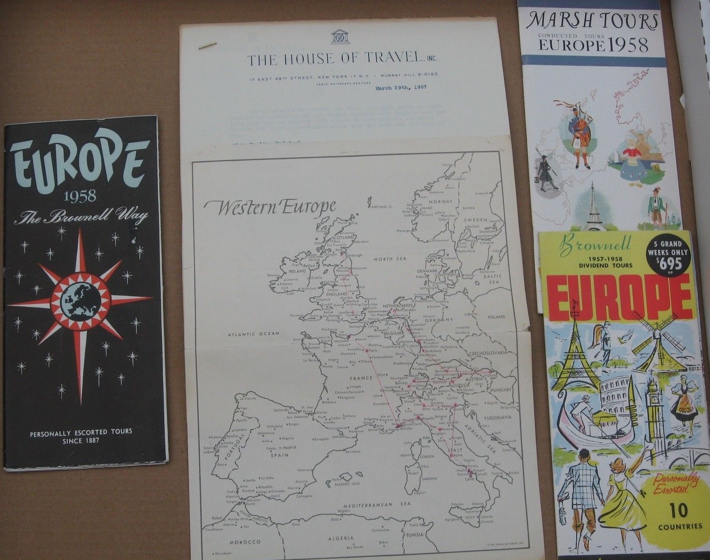 Vintage 1950's Europe Travel Tourist Brochures Lot (3) & Map/Itinerary ...
