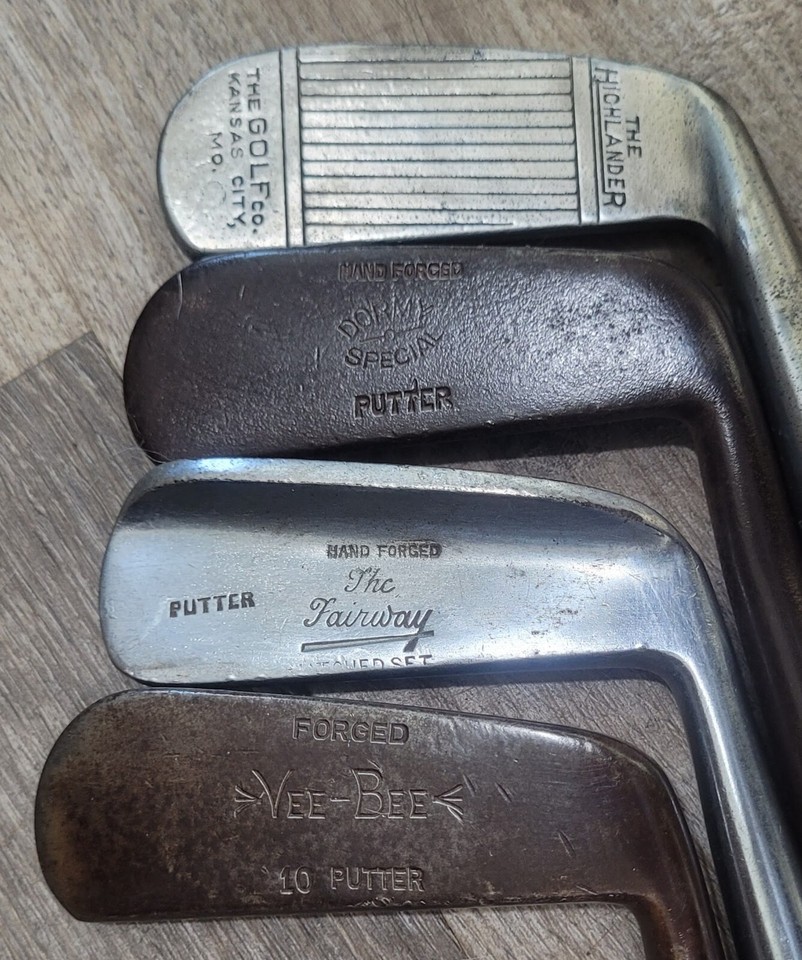 4 Antique Vintage 1920's Hickory Wood Shaft Golf Club Putters Kansas ...