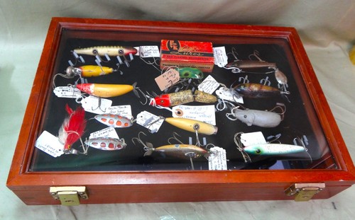 Lot of 14 Collectible Vintage Lures in Walnut Display Case | eBay