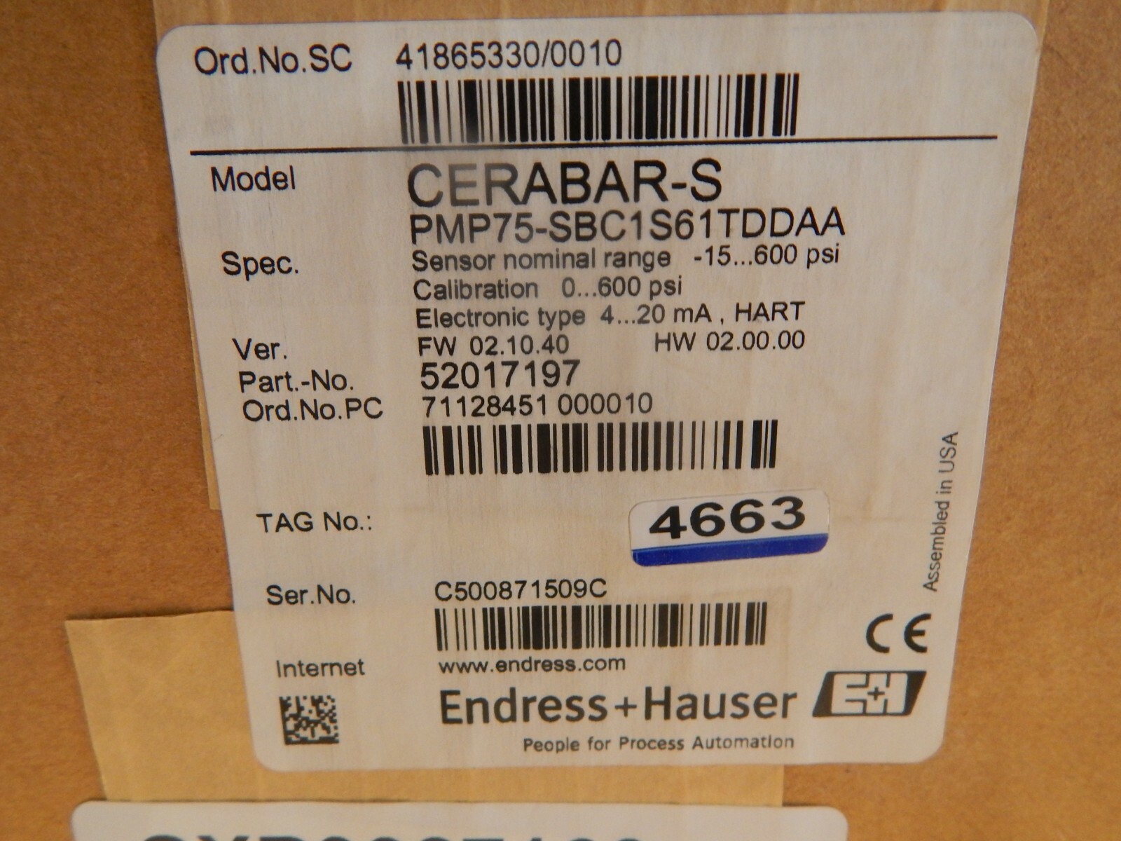 1 Endress Hauser Cerabar S Pmp75 Absolute Pressure Transmitter NNB for ...