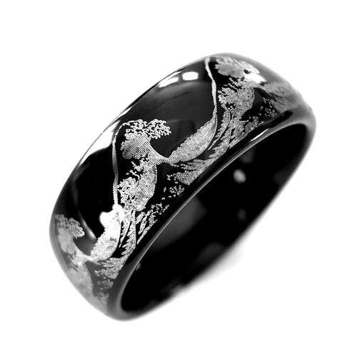 Men's Tungsten Ring Ocean Ring Wave Ring Black Tungsten Wedding Bands ...