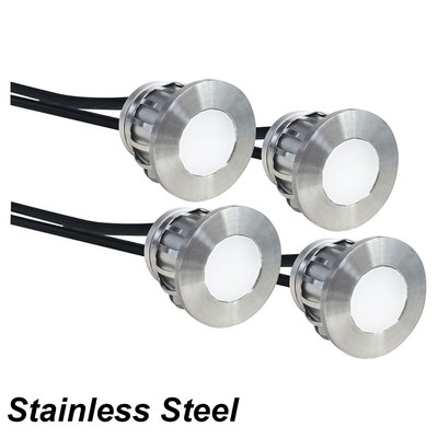 4 Piece Round LED Deck & Step Light Kit DIY Stainless Steel White ...