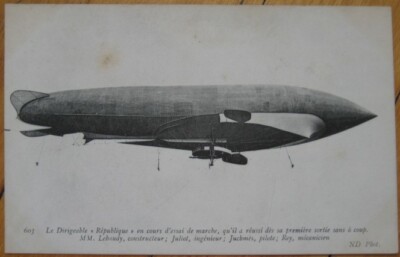 French Aviation 1910 Postcard: Airship/Dirigible/Blimp, 'Republique ...