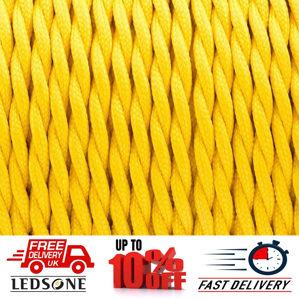 2/3 Core Twisted Braided Fabric Cables Vintage Style Coloured Wire Lamp ...