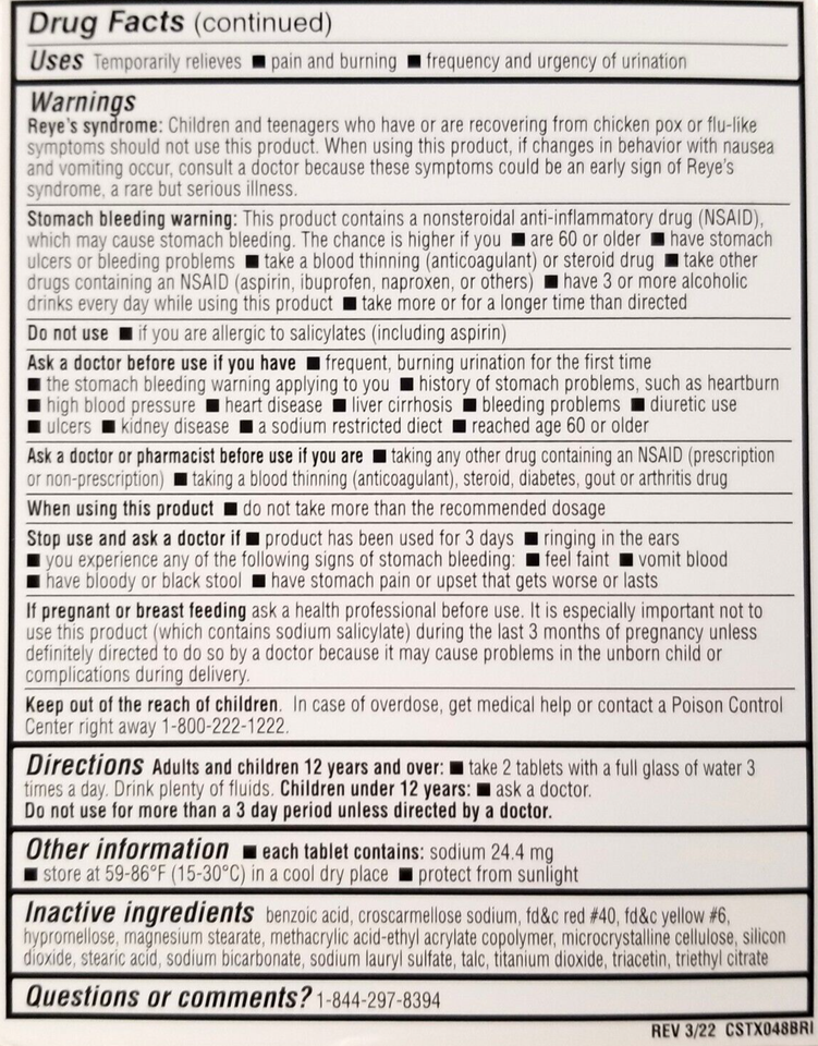 CYSTEX PLUS UTI Tablets Urinary Pain Relief Plus helps w/ Infection 48 ...