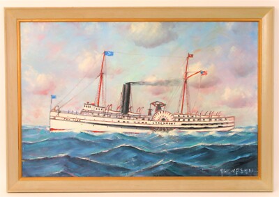 ELLERY THOMPSON PAINTING STEAMSHIP SS LARCHMONT MASTERPIECE SHIP MYSTIC ...