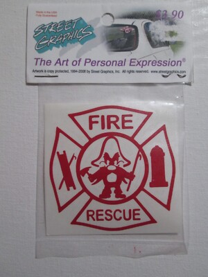 Street Graphics Firefighter Yosemite Sam Ax Emblem Red Decal/Sticker ...