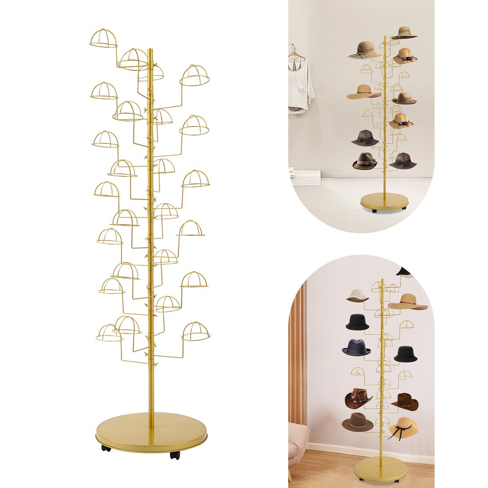 25 Hats Rotating Hat Display Rack Metal Floor Caps Headwear Stand Hooks ...