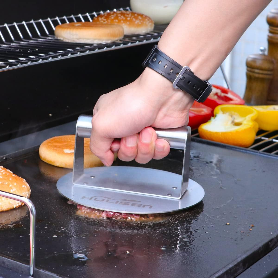Stainless Steel Burger Press, 6.2 Inch round Burger Smasher ...