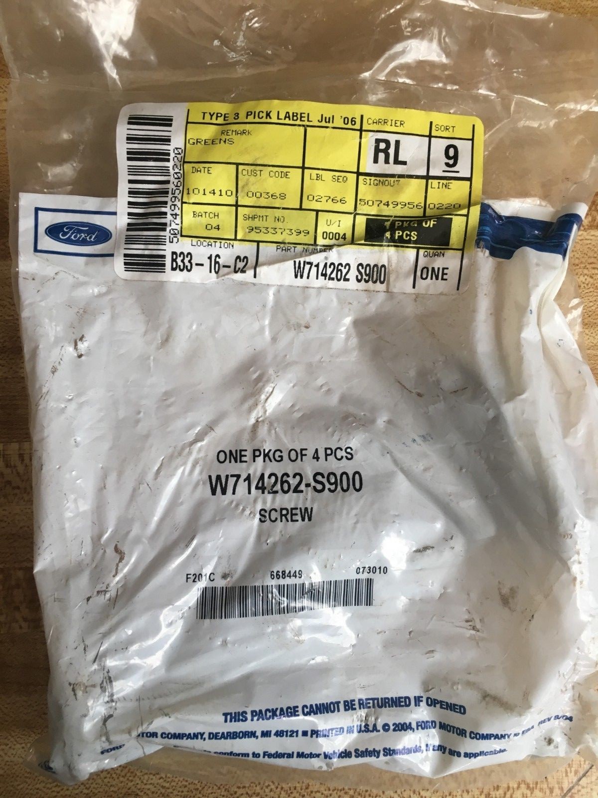 NOS FORD Super Duty Rear Fender Panel Bed Mount Bolt W714262-S900 Qty 1 ...