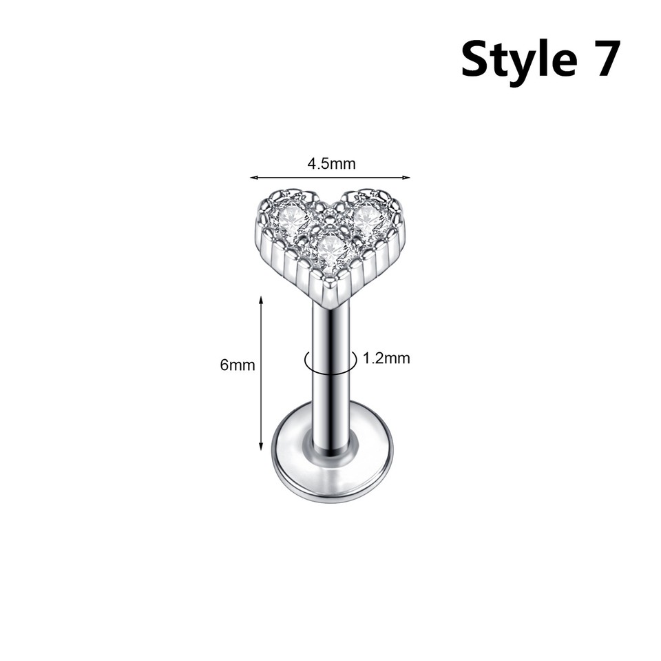 1 Pc CZ Crystal Labret Lip Piercing 16G Lip Stud Ear Tragus Helix Conch ...